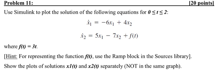 Solved [20 points) Problem 11: Use Simulink to plot the | Chegg.com