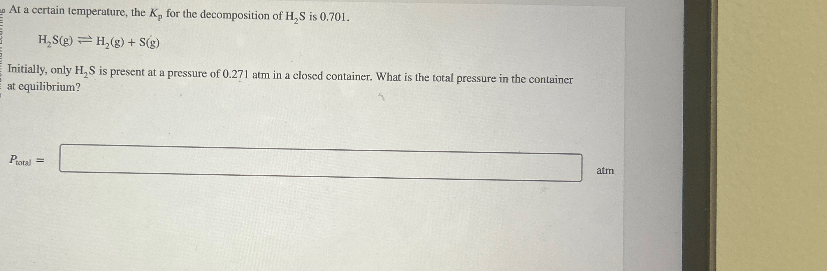 Solved At a certain temperature, the Kp ﻿for the | Chegg.com