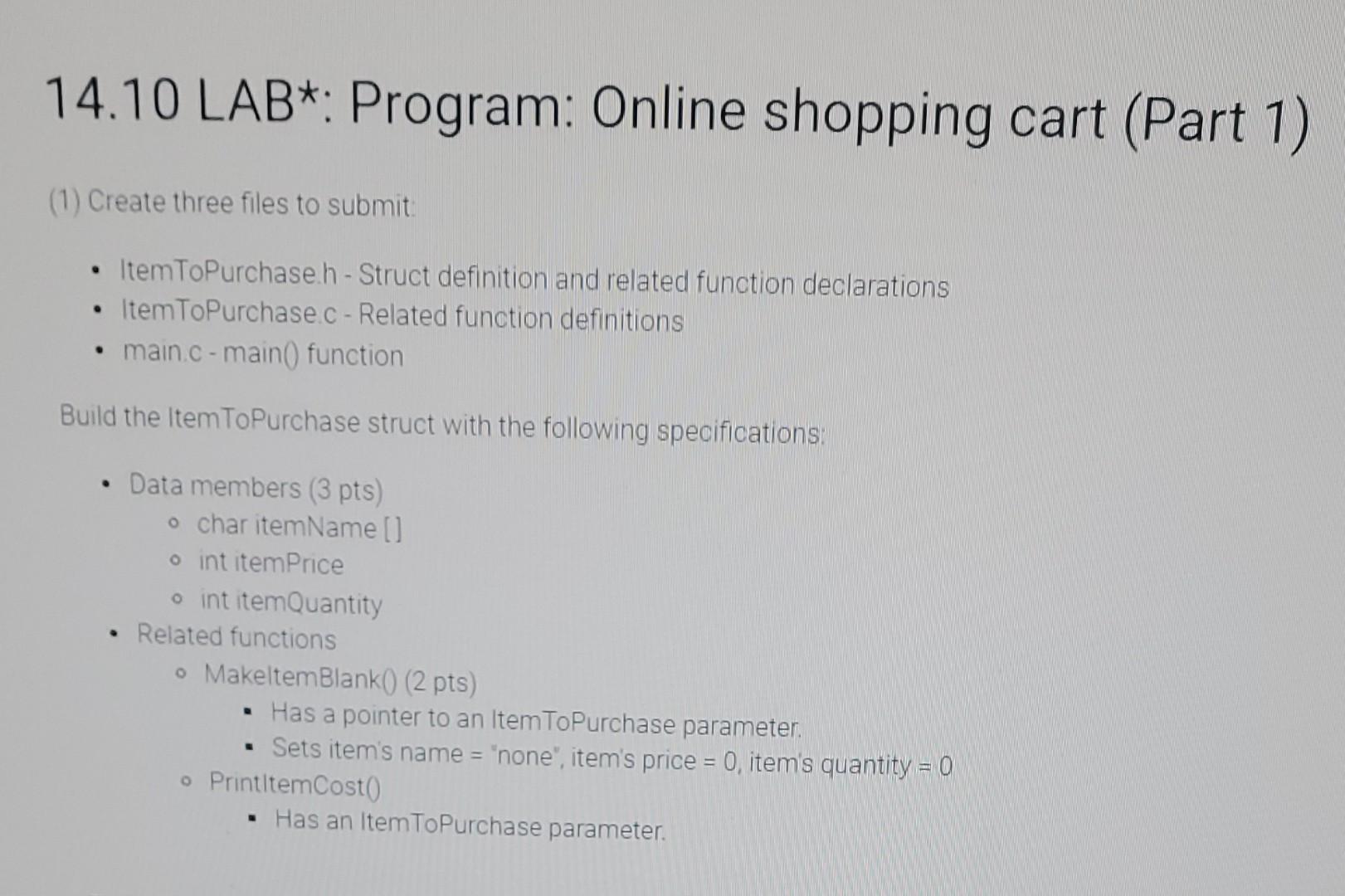Solved 14.10 LAB*: Program: Online shopping cart (Part 1) | Chegg.com