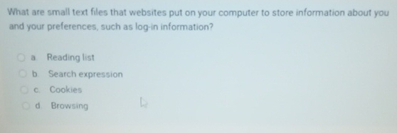 What are small text files that websites put on your | Chegg.com