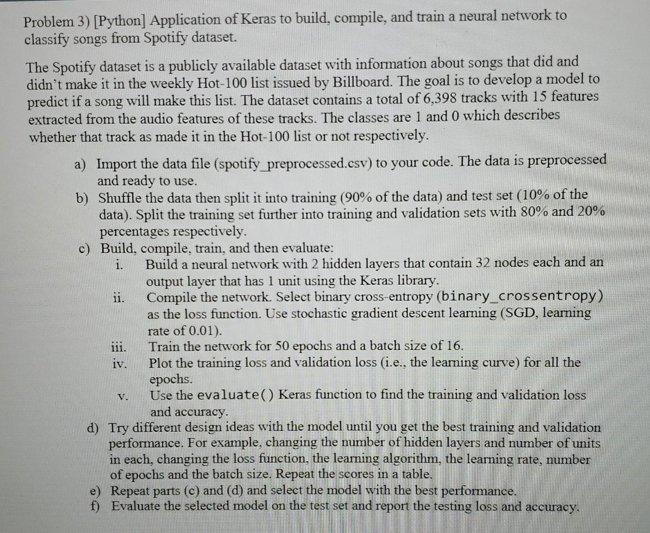 Solved Problem 3 Python Application Of Keras To Build 