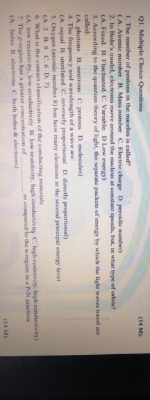 Solved Q1. Multiple Choice Questions (14 M). 1. The number | Chegg.com