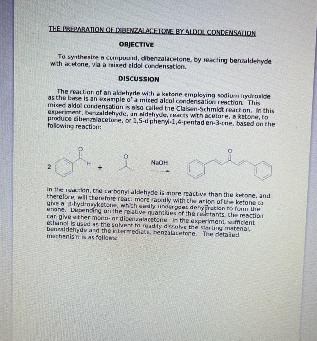 Solved This is for an Aldol Condensation experiment. The | Chegg.com