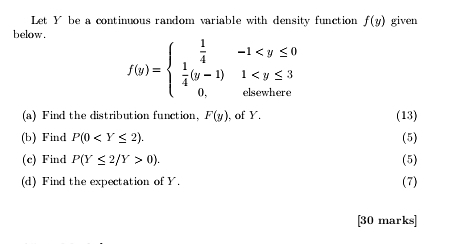 Solved Let Y ﻿be a continuous random variable with density | Chegg.com