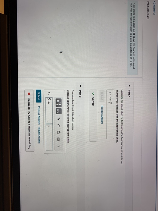 Solved (Chapter 2 Problem 2.28 A cat drops from a sholf 3.8 | Chegg.com