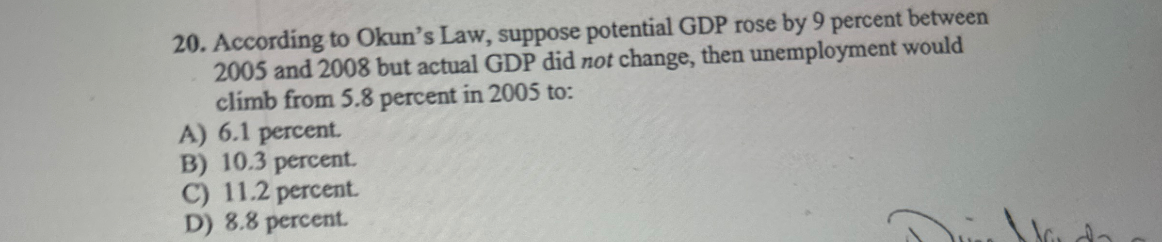 Solved According to Okun's Law, suppose potential GDP rose | Chegg.com