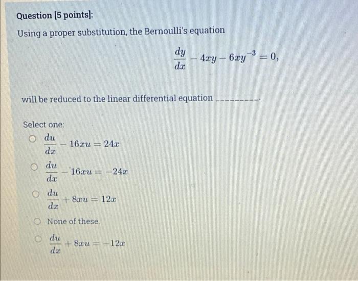 Solved Question (5 points): Using a proper substitution, the | Chegg.com
