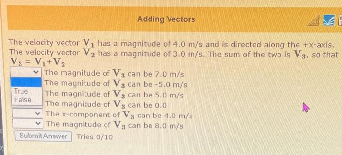 Solved The velocity vector V1 has a magnitude of 4.0 m/s and | Chegg.com