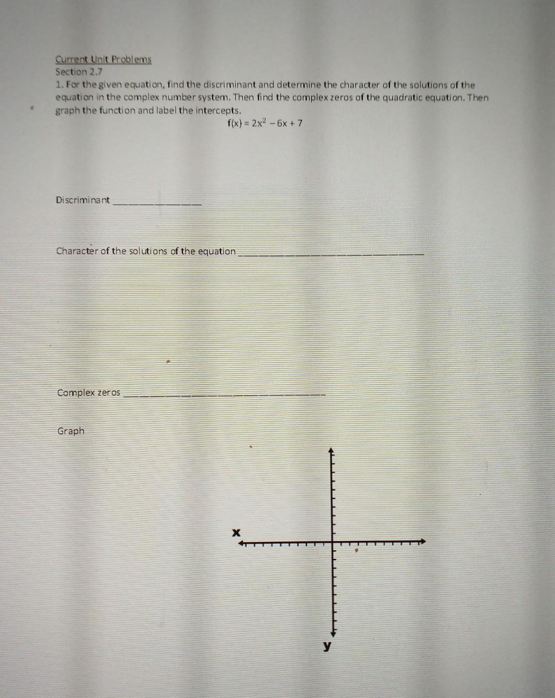 Solved W Current Unit Problems Section 2.7 1. For the given | Chegg.com