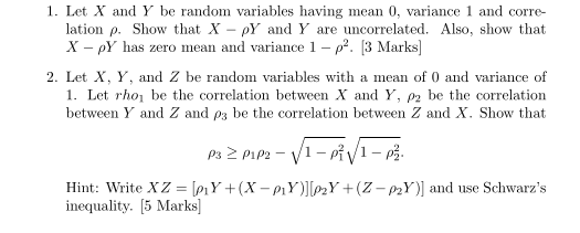 Solved Let x ﻿and Y ﻿be random variables having mean 0 , | Chegg.com
