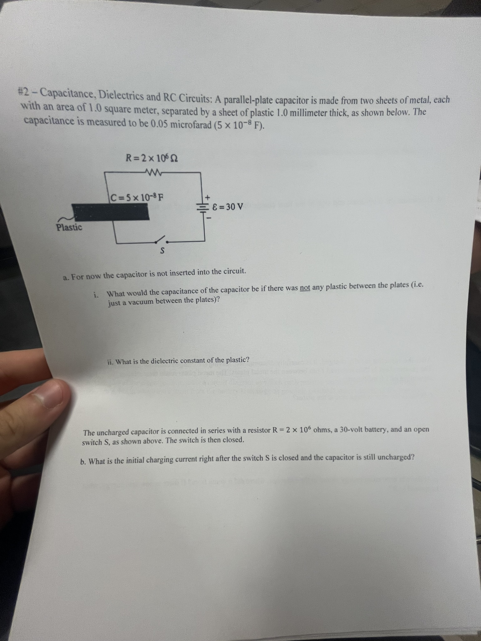 Solved #2 - ﻿Capacitance, Dielectrics and RC ﻿Circuits: A | Chegg.com