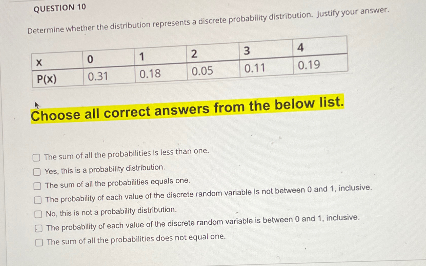Solved QUESTION 10Determine whether the distribution | Chegg.com