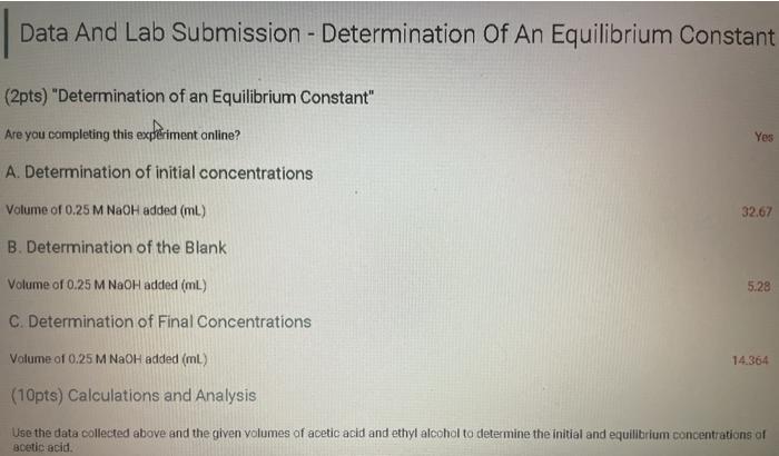 Solved Data And Lab Submission - Determination Of An | Chegg.com