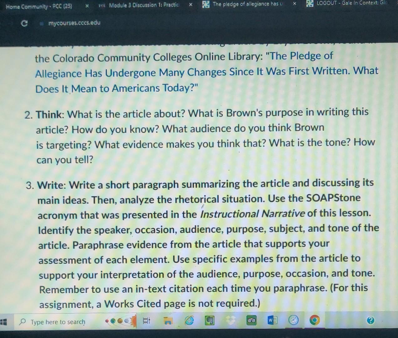 the Colorado Community Colleges Online Library: "The | Chegg.com