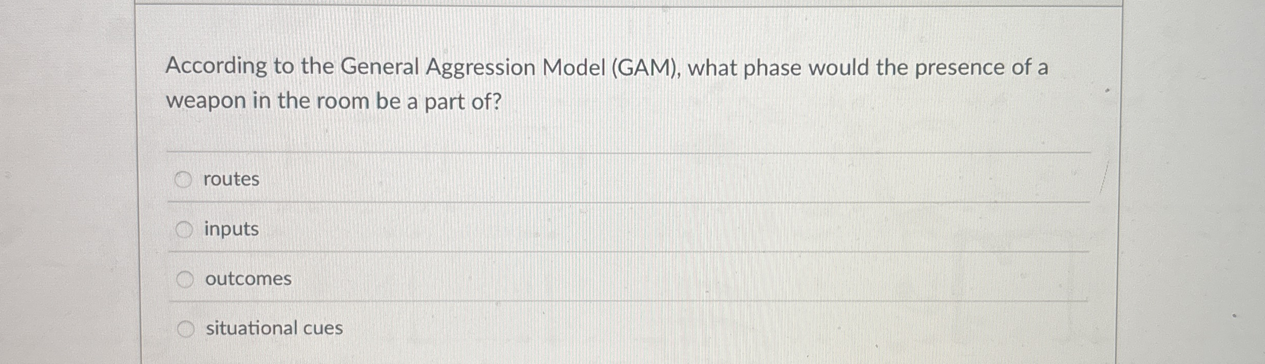 Solved According to the General Aggression Model (GAM), | Chegg.com