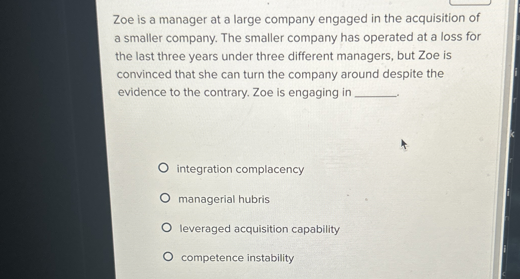Solved Zoe is a manager at a large company engaged in the | Chegg.com