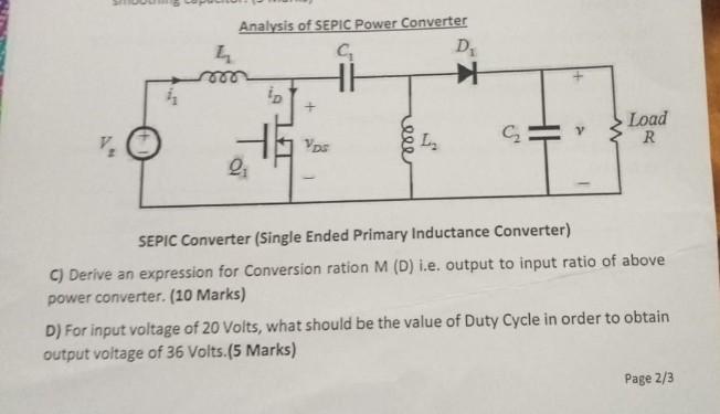 Solved Analysis of SEPICPOwer Converter SEPIC Converter | Chegg.com