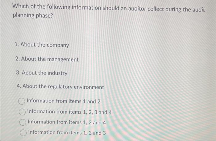Solved Which of the following information should an auditor | Chegg.com