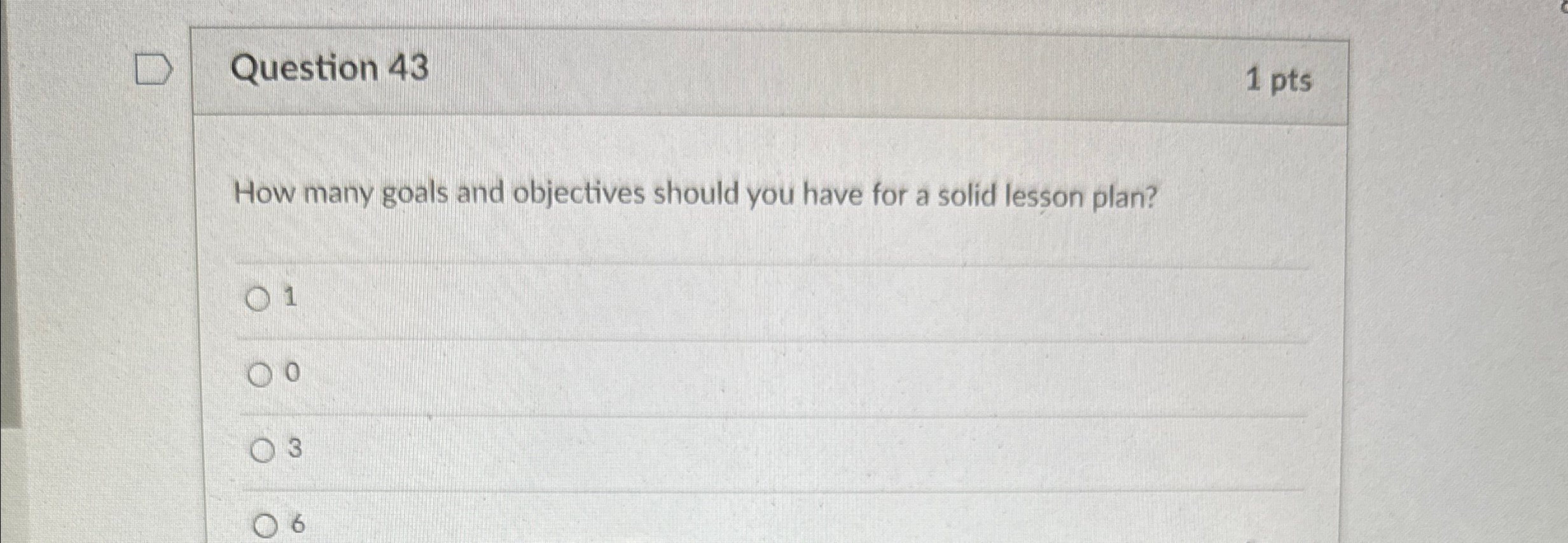 Solved Question 431 ﻿ptsHow many goals and objectives should | Chegg.com