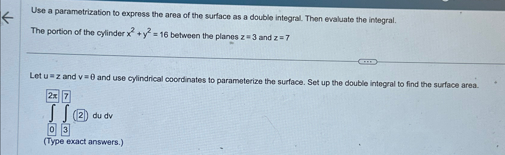 Solved Use a parametrization to express the area of the | Chegg.com