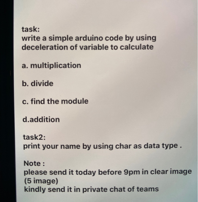 Solved Task Write A Simple Arduino Code By Using 1613