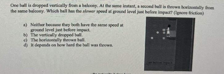 Solved One ball is dropped vertically from a balcony. At the | Chegg.com