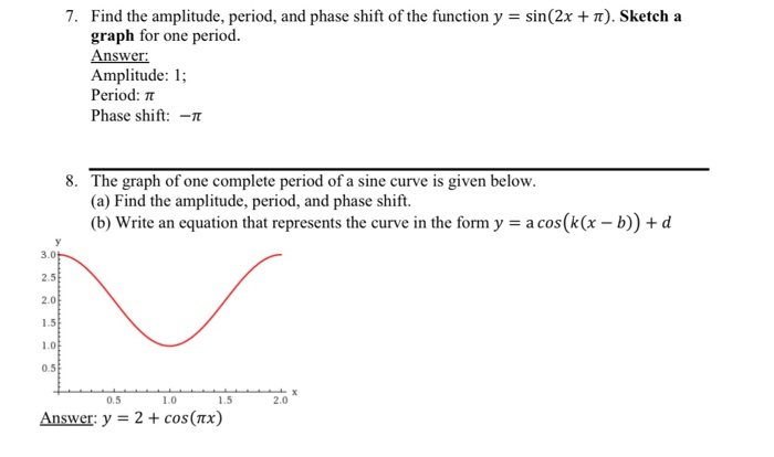 Solved 7. Find the amplitude, period, and phase shift of the | Chegg.com