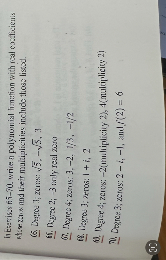 Solved In Exercises 65-70, ﻿write a polynomial function with | Chegg.com