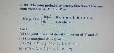 Solved 3.60 ﻿The joint probability density function of the | Chegg.com