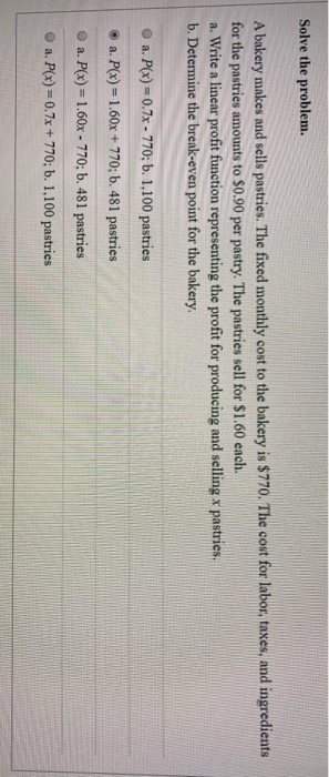 Solved Solve the problem. A bakery makes and sells pastries. | Chegg.com