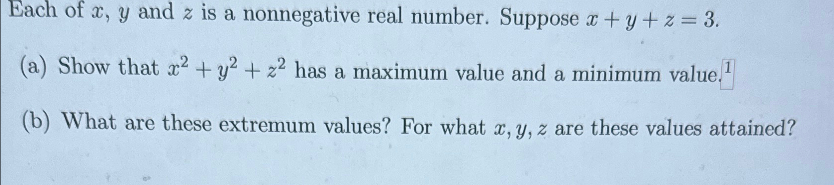 Solved Each of x,y ﻿and z ﻿is a nonnegative real number. | Chegg.com