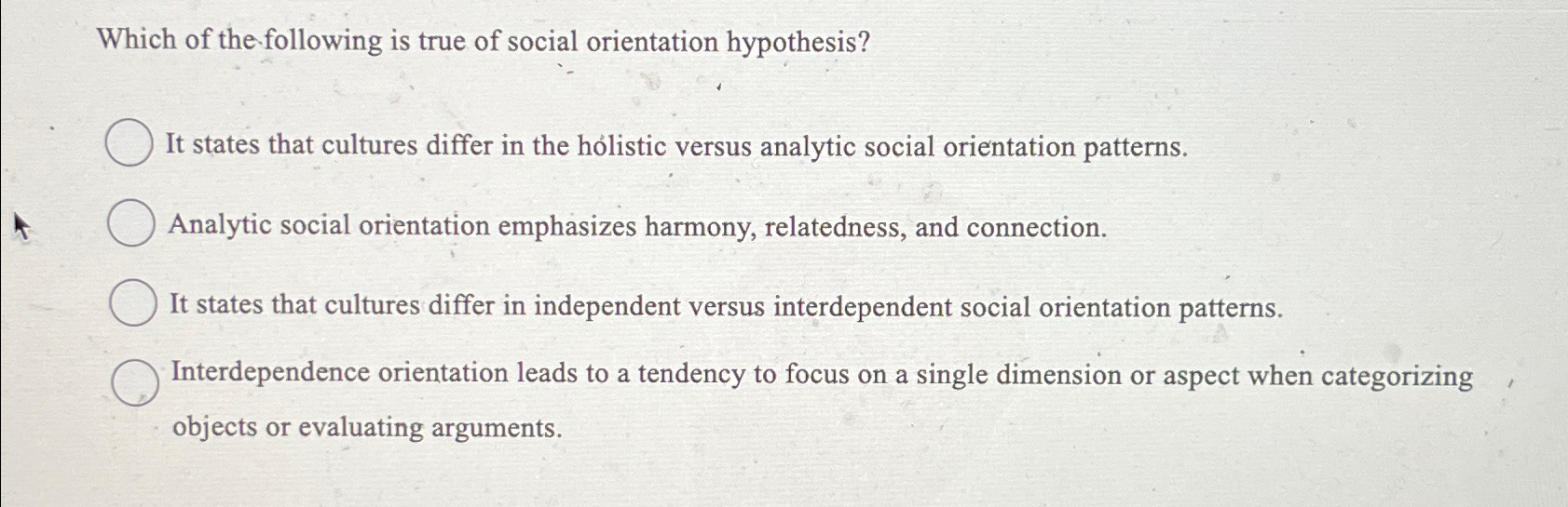 Solved Which of the following is true of social orientation | Chegg.com