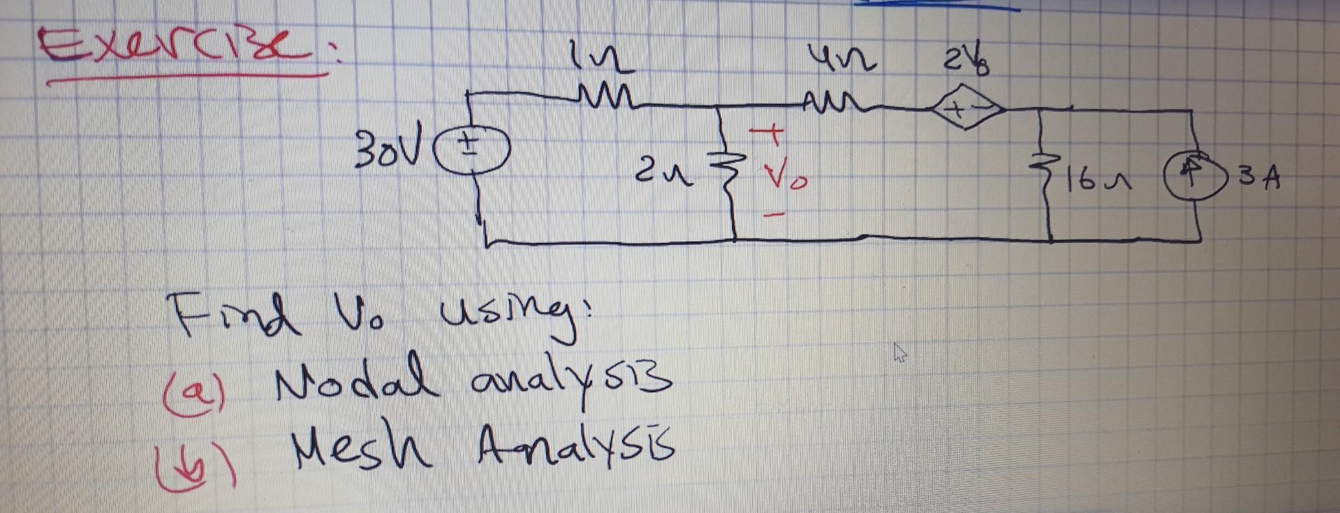 Solved Exerciz Find v0 using: (a) Nodal analysis (b) Mesh | Chegg.com