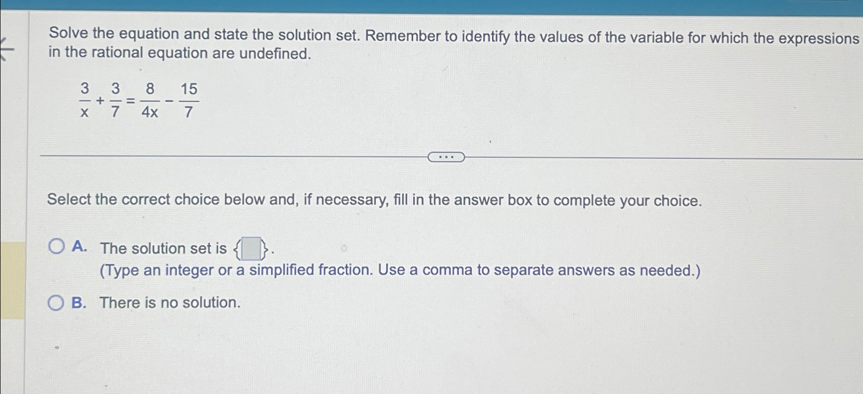 Solved Solve the equation and state the solution set. | Chegg.com