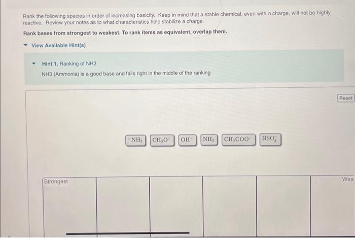 Solved Rank the following species in order of increasing | Chegg.com