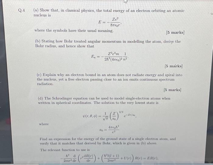 Solved (a) Show that, in classical physics, the total energy | Chegg.com