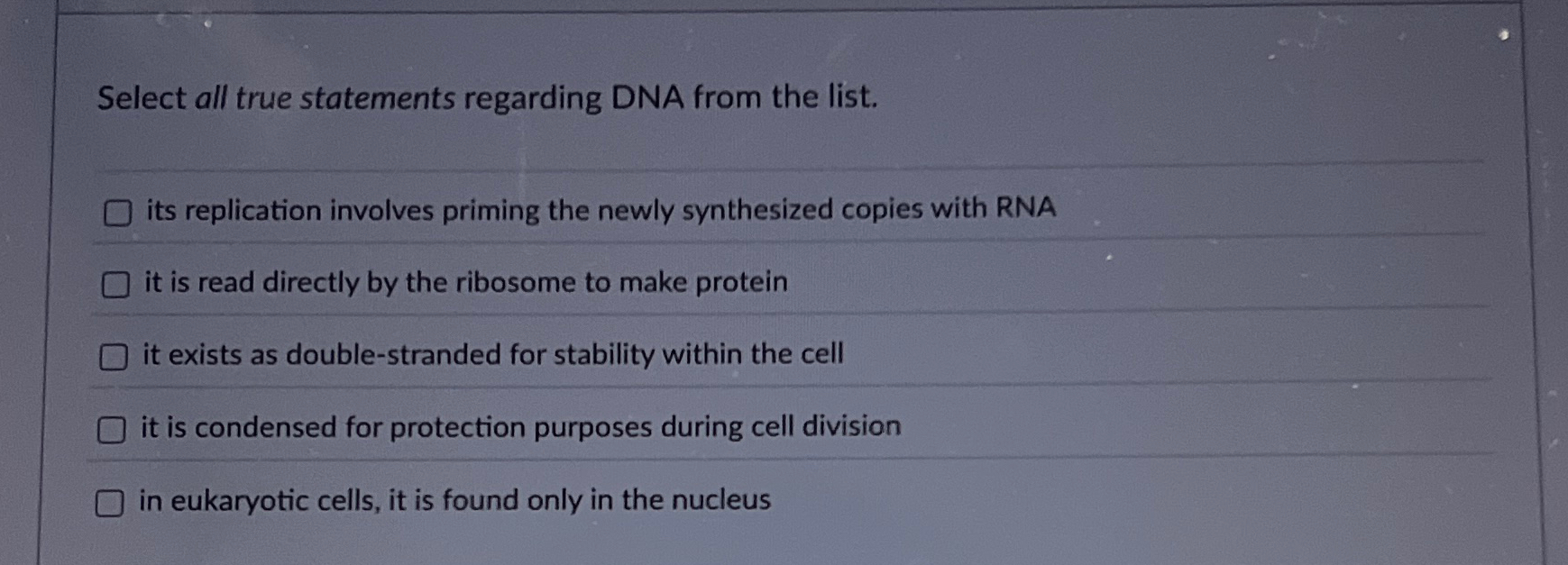 Solved Select all true statements regarding DNA from the | Chegg.com