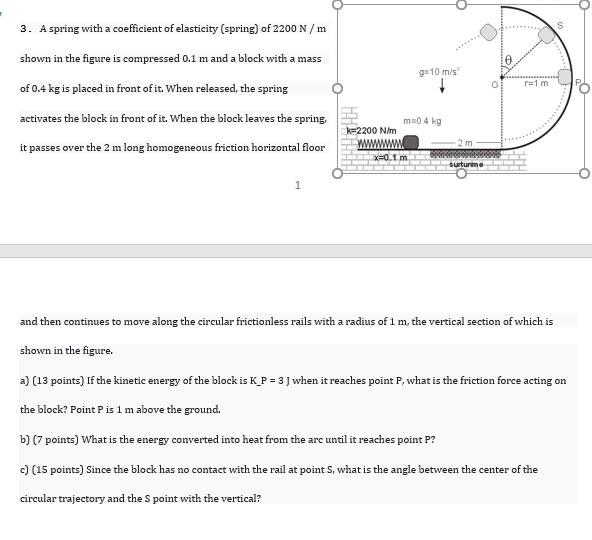 Solved 3. A spring with a coefficient of elasticity (spring) | Chegg.com