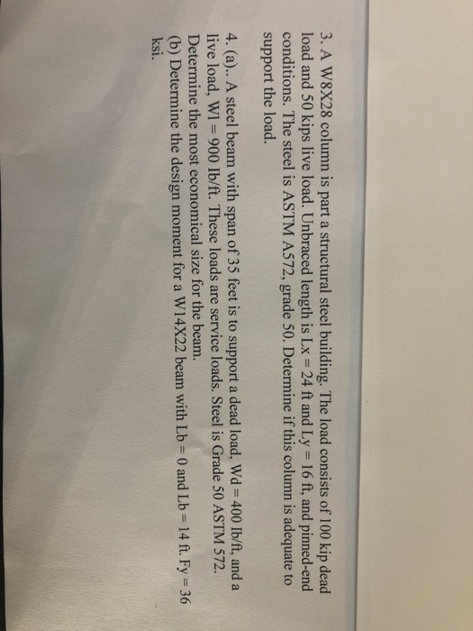 Solved 3. A W8X28 column is part a structural steel | Chegg.com