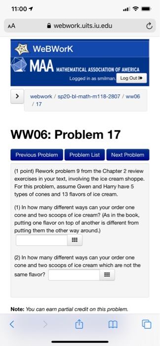 Solved 11:00 + АА webwork.uits.iu.edu M WebWork AA | Chegg.com