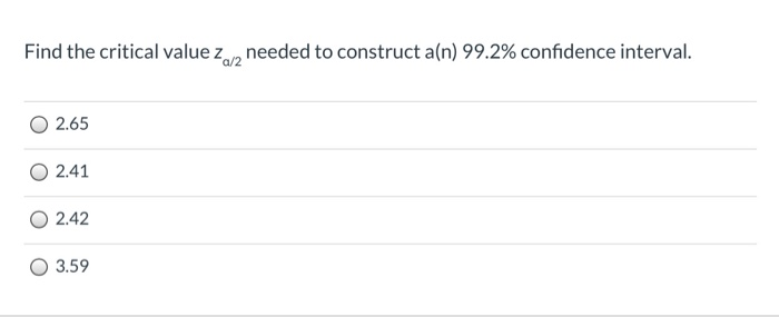 Solved Find the critical value z needed to construct a(n) | Chegg.com