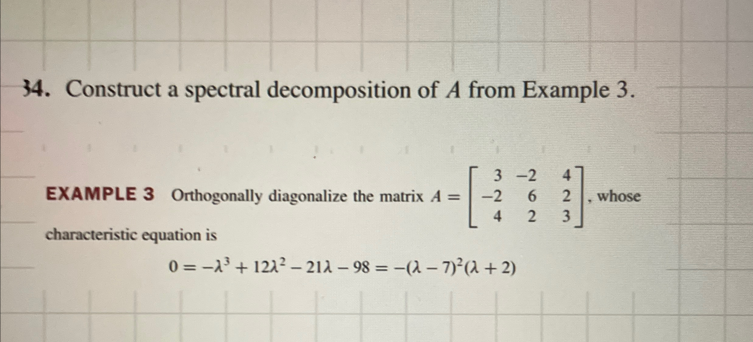 Solved Construct a spectral decomposition of A from Example | Chegg.com