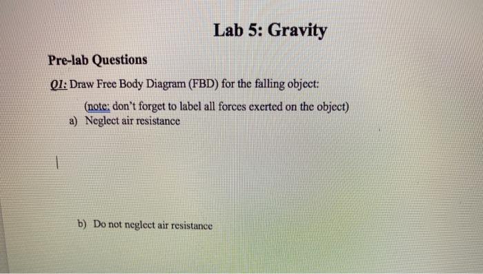 Solved Lab 5: Gravity Pre-lab Questions Q1: Draw Free Body | Chegg.com