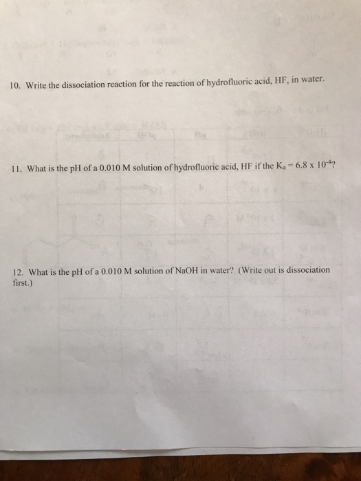 Solved 10. Write the dissociation reaction for the reaction | Chegg.com