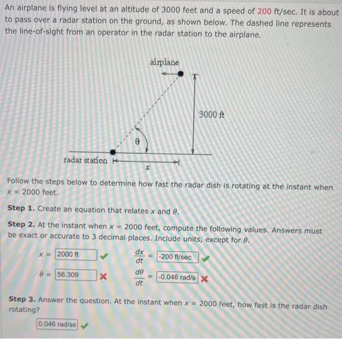 Solved An airplane is flying level at an altitude of 3000 | Chegg.com