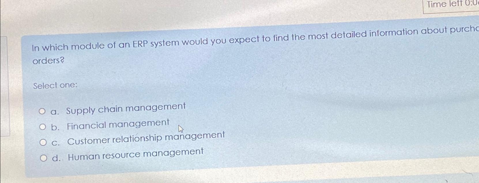Solved In which module of an ERP system would you expect to | Chegg.com