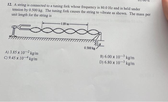 Solved 12. A string is connected to a tuning fork whose | Chegg.com