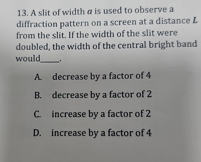 Solved A slit of width a ﻿is used to observe a diffraction | Chegg.com