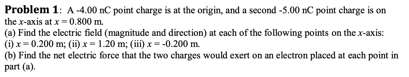 Solved Problem 1: A -4.00nC ﻿point charge is at the origin, | Chegg.com