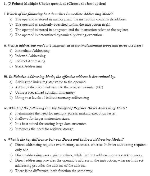 Solved 1. (5 ﻿Points) ﻿Multiple Choice questions (Choose the | Chegg.com